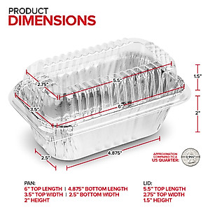 Stock Your Home Disposable Aluminum Mini Loaf Pans with Lids, 1 lb (50 Pack) New & Improved Plastic Dome Lid Foil Baking Tins, Tin Pans for Cake, Bread, Holiday Baked Goods Packaging