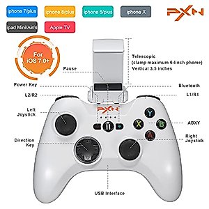 PXN 6603 MFi Controller Wireless Game Controller Portable Joystick Vibration Handle Gamepad for IPhone/IPad/IPod Touch/Apple TV (White)