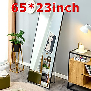 Yone jx je Rectangular Full Length Mirror,Big Free Standing Body Mirror,Floor Length Mirror with Stand,Anti-Rust Solid Wood Frame, Long Wall Mirror for Bedroom (Black+Mirror(65" x 23")