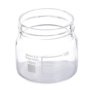 Pastein 4 Pack 150 mL Wide Mouth Graduated Round Borosilicate Reagent Media/Storage Lab Glass Bottle With GL70 Blue Polypropylene Screw Cap