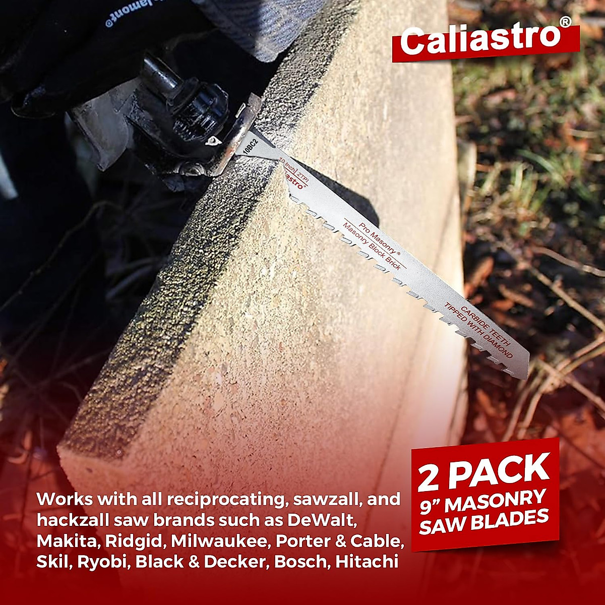 9-Inch Brick, Masonry, Porous Concrete, Engineered Stone Saw Blade for Reciprocating/Sawzall Saws - 2-Pack - Caliastro