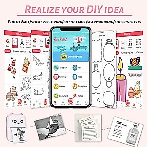 Mini Pocket Printer, Gifts for kids, Portable Thermal Printer for Pictures/Retro-Style Photos/Receipts/Notes/Lists/Label/ Memo/QR Codes, Bluetooth Wireless Smart Printer with Android or iOS APP (PINK)