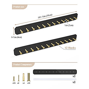 NiHome Wall Mounted Acrylic Jewelry Organizer 2-Pack, Durable Sleek Rack Strong Carbon Steel Hooks for Dressing Table, Bathroom, Kitchen, Hassle-Free Installation Multiple Mounting Options (Black)