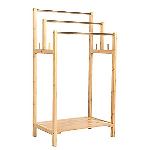 3 Tier Towel Rack Holder Free Standing Towel Hanging and Drying Rack Bath Towel Storage Organizer Solution for Bathroom Hotel Restroom Beach Swimming Pool (Bamboo)