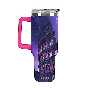 Rome Italy Famous Ancient Landmark Insulated Tumbler with Lid And Straw Stainless Steel Travel Coffee Mug 40oz Light Rose Red-style