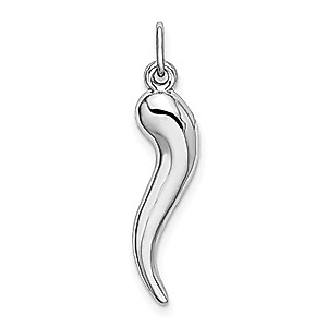 IceCarats 14K White Gold Cornicello Italian Horn Necklace Lucky Protection Amulet Pendant Chilli Pepper Charm 28mm x 6.23mm Only