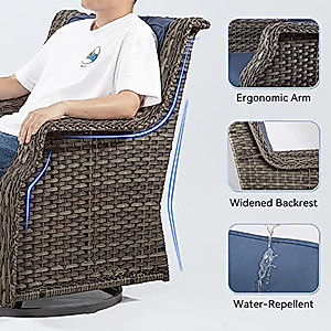 Meetleisure Outdoor Swivel Rocker Patio Chair with Matching Side Table - 360 Degree Patio Swivel Glider Chair with 3.5" Olefin Cushions(Mixed Grey/Blue)