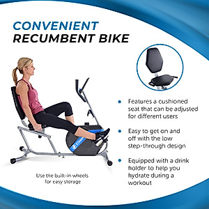 Stamina Recumbent Exercise Bike 345 - Exercise Bike with Smart Workout App - Recumbent Exercise Bike for Home Workout - Up to 300 lbs Weight Capacity