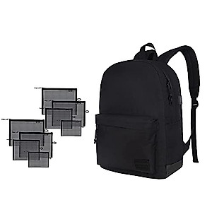 SUPACOOL Lightweight Casual Laptop Backpack with USB Charging Port and Set of 8 Black Travel Mesh Organizer Bags