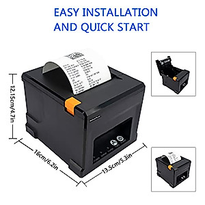 NetumScan 80mm POS Receipt Printer 300mm/s USB Thermal Receipt Printer with Auto Cutter Cash Drawer, USB Ethernet Interface, Support Windows/Mac/Linux, Restaurant Kitchen Printer for ESC/POS