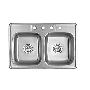MSDP5050P 33" x 22" Stainless Steel Drop In Double Bowl Kitchen Sink with Drain Assembly