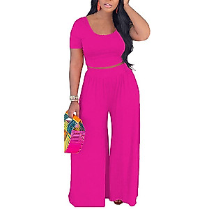 BFFBABY 2 Piece Outfits for Women Striped Sexy Backless Short Sleeve Crop Top High Waist Wide Leg Long Pant Sets Tracksuit Sport Set