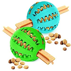 SunGrow 2 Pack Treat Dispensing Dog Toys, 2.75" Interactive Puppy Puzzle Teething Food Ball Toys for Small Large Dog Puppy Cat, Pet Treat Feeder Interactive Teeth Training Ball for Oral Care