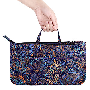 BTSKY Printing Handbag Organizers Inside Purse Insert - High Capacity 13 Pockets Bag Tote Organizer with Handle(Blue Lotus)