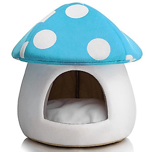 Hollypet Warm Small Pet Animals Bed Dutch Pig Hamster Nest Hedgehog Rat Chinchilla Guinea Habitat Mini House, Blue Mushroom