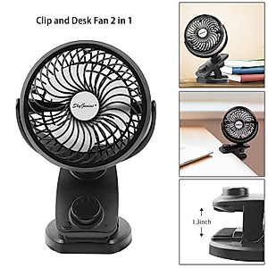 AJOYEUX Battery Operated Clip on Oscillating Fan - Max 40 Hours of Battery Life