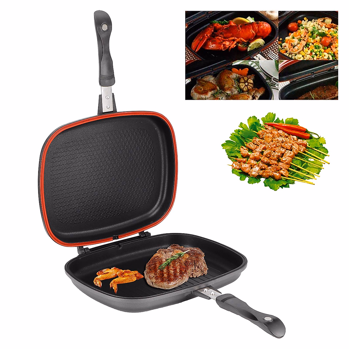 Grill Pan Frying Double Side With Antiburn Handle: Kitchen Supplies Pot (32Cm 12.6In)