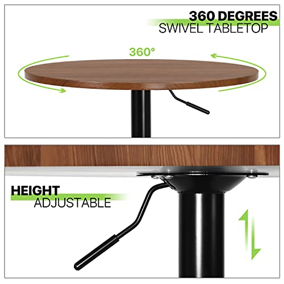 Magshion 23.5'' Round Pub Table, 360 Degree Swivel Cocktail Bar Table with Black Leg, Adjustable Height Range 27.5"-36" for Living Room Kitchen (Brown)