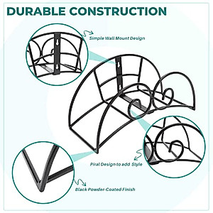Water Hose Holder Wall Mount, Outdoor Hose Hook, Garden Hose Hanger for Outside, Heavy Duty Metal Hose Organizer Rack, Black