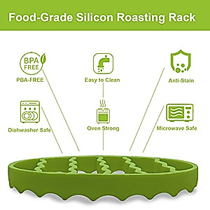 Silicone Roasting Rack for Baking Canning Cooking Steaming, Crock Pot Pressure Cooking Rack for 6 Qt 8-Quart Slow Cookers, Oval-Green-2Set