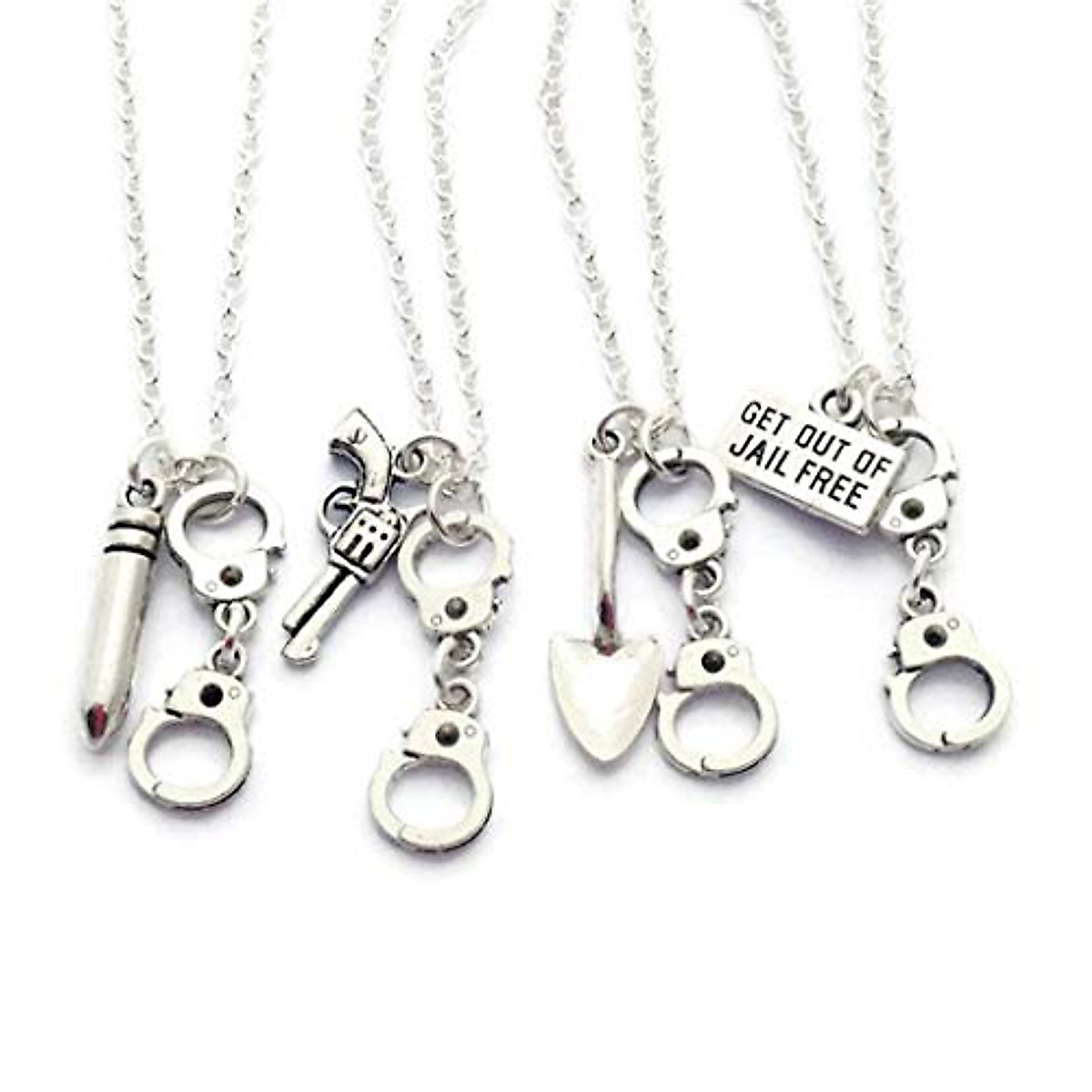 GYCharmingday 4 Best Friend Necklaces, Partner in Crime Jewelry, Friendship Set, Gift for Cousins, Handcuff Jewellery, Graduation Gifts for Group of BFF's