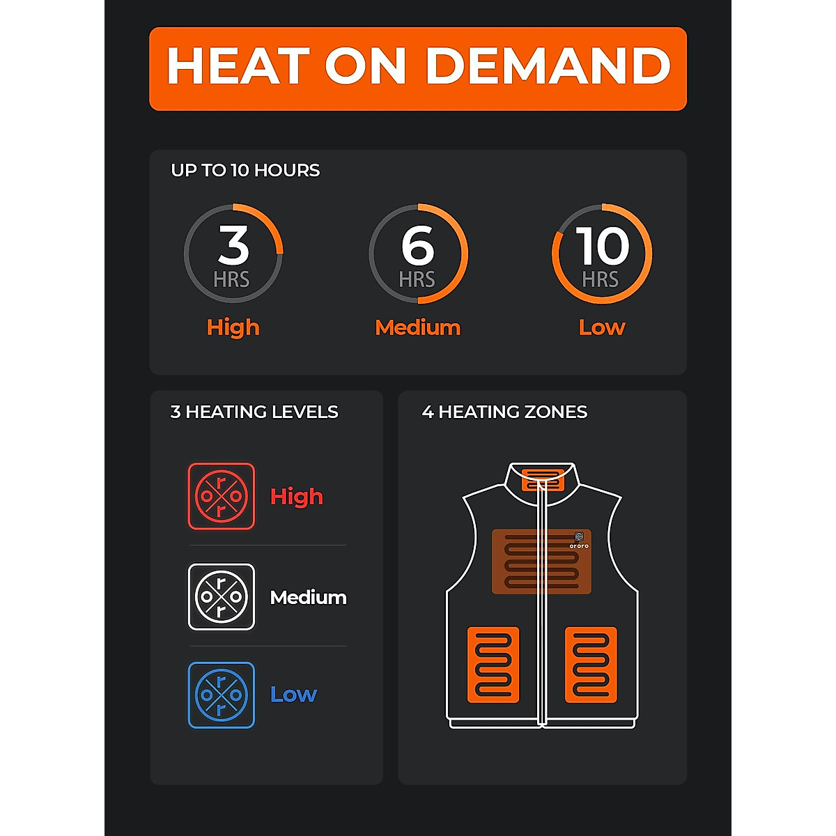 ORORO Men's Tall Size Heated Vest with Battery Pack, Puffer Heating Vest (Charger Not Included) (Black, XLT)