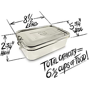 Stainless Steel (Single Compartment) Jumbo Bento Box. This Eco Friendly Food Storage Container Holds 6 ½ Cups Of Food. Perfect for Leftovers Or As A Large Metal Tiffin Lunchbox.