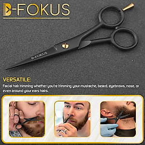5" Professional Hair Scissors for Mustache & Beard, German Stainless Steel All-Purpose Hair Cutting Scissors for Men’s Grooming, Includes Pouch, Tweezers, Beard Comb, and Mustache Comb