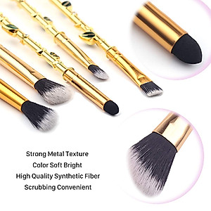 Rose Eye Makeup Brush Set - 5pcs Wand Makeup Brushes with Soft Synthetic Fiber and Metallic Handle for Eyebrow, Eyeshadow, Foundation, Blending and Lips, Great Gift for Sister Girlfriend, Gold