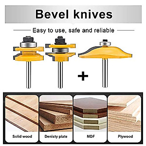OLETBE 3 PCS Router Bit Set, 1/4-Inch Shank Round Over Raised Panel Cabinet Door Ogee Rail and Stile Router Bits, Woodworking Wood Cutter, Wood Carbide Groove Tongue Milling Tool(Silver)