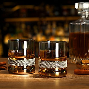 havinoo Diamond Whiskey Glasses Set of 2, Unique Whiskey Glasses Set, 14 oz Whiskey Glass Gift for Men Women Birthday, Drinking Bourbon Scotch Cocktails Rum Cognac Vodka in Bar Home, Whiskey Gifts