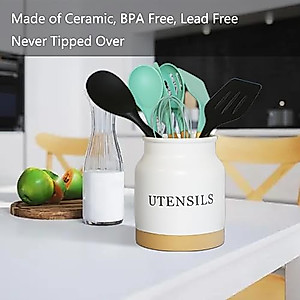 ASBLUE Kitchen Utensil Holder for Countertop, Large White Cooking Utensils Spatula Holder Ceramic Farmhouse Utensil Crock for Counter Big Utensil Organizer Storage Caddy
