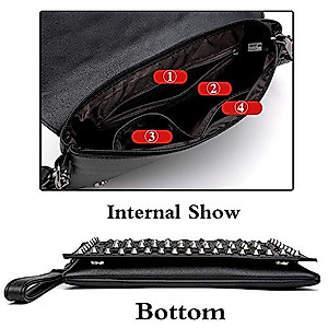 FiveloveTwo Women Small Punk Rivet Handbag Purse Clutch PU Satchel Shoulder Tote Top-handle Bag Black