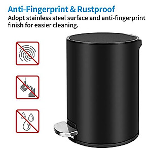 CURIFYPN 8 Liter/2.1 Gallon Small Trash Can with Lid Soft Close, Stainless Steel Step Trash Can,Round Foot Pedal Garbage Can with Removable Inner Wastebasket for Bathroom,Kitchen,Bedroom,Office, Black