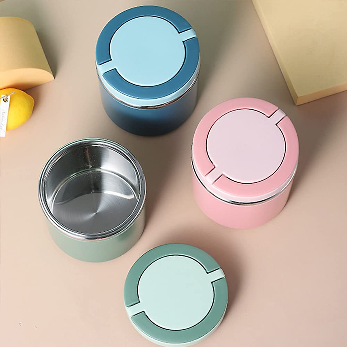 LIZHOUMIL Soup Mug Stainless Steel Microwavable Soup Mug with Lid, Portable Breakfast Cup with Handle Insulation Soup to Go Container for Soups, Noodles, Hot Cereal and More (Pink, 630ml)