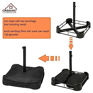 CASAINC 15 FT Solar LED Patio Umbrella with Base Double-Sided Extra Large Outdoor Umbrella Market Rectangular Twin Umbrella w/Crank for Garden Deck Lawn Pool Backyard-Orange (with Lights)