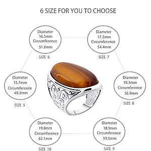 Tiger Eye Stone Statement Ring for Women 925 Sterling Silver Gemstone Magnificent Oval Shaped Tiger Eye Solitaire Ring Mothers Day Gifts for Mom Christmas Birthday Jewelry Gifts for Wife Grandma (9)