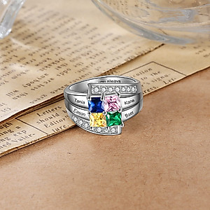 Zomodia Mothers Ring Personalized 4 Simulated Birthstones Engraved 4 Names Anniversary Promise Ring for Her Family Jewelry Gift for Grandma (9)