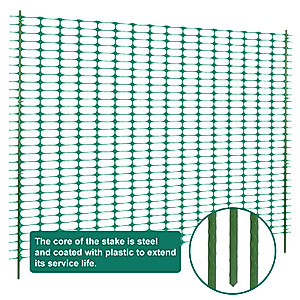 Temporary Garden Fence, Snow Fence, Plastic Safety Fence 4’ x100’ with 25 Steel Fence Stakes & Zip Ties –Temporary Fencing,Plastic Netting Mesh Barrier for Dogs Chickens, Small Animal and Plants