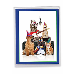 NobleWorks - Hilarious Happy Birthday Card with Envelope (8.5 x 11 Inch) - Funny Animal Greeting Card From All Of Us - Animal Bands - Gang J9508CBDG-US