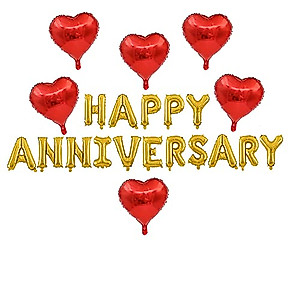 KUNGOON Happy Anniversary Balloon Banner,Valentines Day/Wedding Anniversary Party Decorations,Love Party and Anniversary Party Supplies,16 Inch Gold Aluminum Foil.