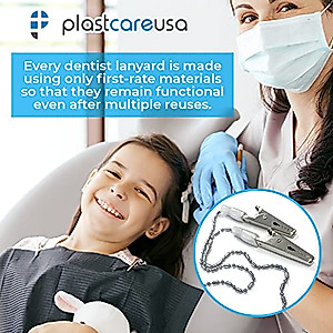 10 Pack Metal Chain Bib Clip Holders for Dental Bibs - Lanyard with Ball Chains & Alligator Clamps to Hold Napkin, Covers, Mask for Dentist Clinic