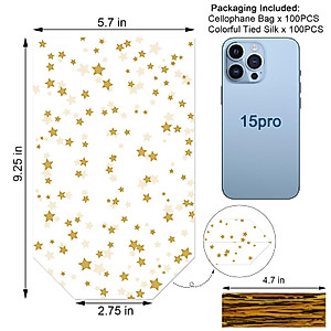 Djpoaug 100pcs Clear Cellophane Wrapped Small Gift Plastic Bags,Star Packaging,Organza Corner Bag,100pcs Twist Ties For Small Gifts,Party Favours,Biscuits,Candies(5.7 * 9.25in) (Gold)