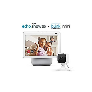Echo Show 10 (3rd Gen) | Glacier White with Blink Mini Indoor Smart Security Camera, 1080 HD with Motion Detection