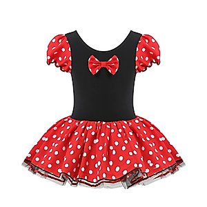 Edlike Girls Polka Dot Ballet Tutu Dress Halloween Dress Up Party Princess Dress Dance Costume (Red, 5-6 Years)
