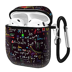 Slim Form Fitted Printing Pattern Cover Case with Carabiner Compatible with AirPods 2 & AirPods 1 / Maths Formula Doodle