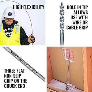 Klein Tools 53751 Flex Bit Auger with Screw Point, 3/4-Inch x 72-Inch Long Flexible Drill Bit / Fish Bit for Pulling Wire Behind Walls