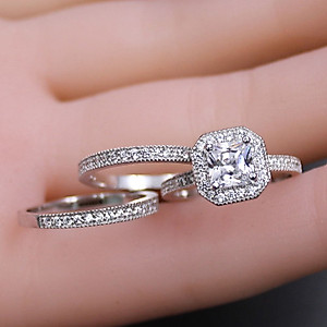 MABELLA Princess Sterling Silver Cubic Zirconia Wedding Engagement Ring Set Gifts for Women,Size 7