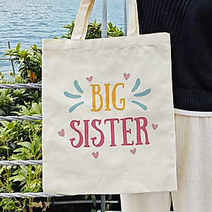 Dlzdn Big Sister Canvas Tote Bag For Women Aesthetic Cute Big Sister Tote Bag Shopping Grocery Bag Beach Bag Gifts for Women Teacher Bag Reusable Grocery Bag