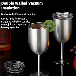 Photect 6 Pack Stemmed Stainless Steel Wine Glasses with Lid 10 oz Double Wall Insulated Wine Tumbler Unbreakable Goblets with Drinking Straw and Straw Brush for Wedding Valentine's Day Party